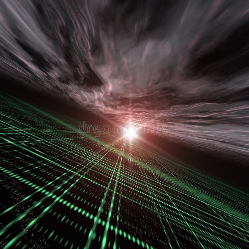 Horizon Perspective Electronic Grid Stock Illustration - Illustration ...