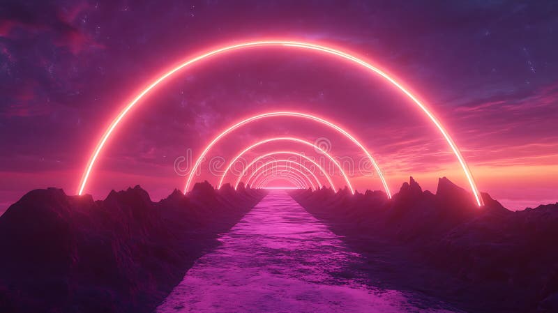 Horizon of Quantum Possibilities, Luminous Arcs To Cosmic Realms Stock Illustration ...