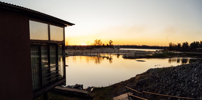 Horizon at Sunset on the River. Sunset River in Summer Stock Photo ...