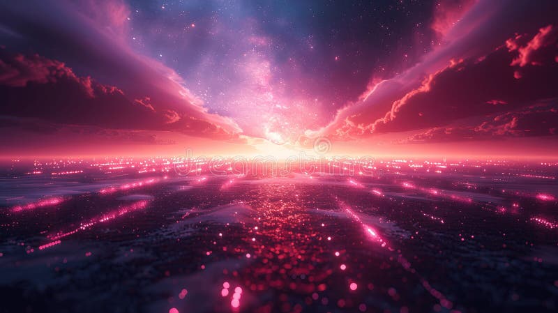 Horizon in Virtual Reality, Electric Purple Glow. Stock Illustration ...