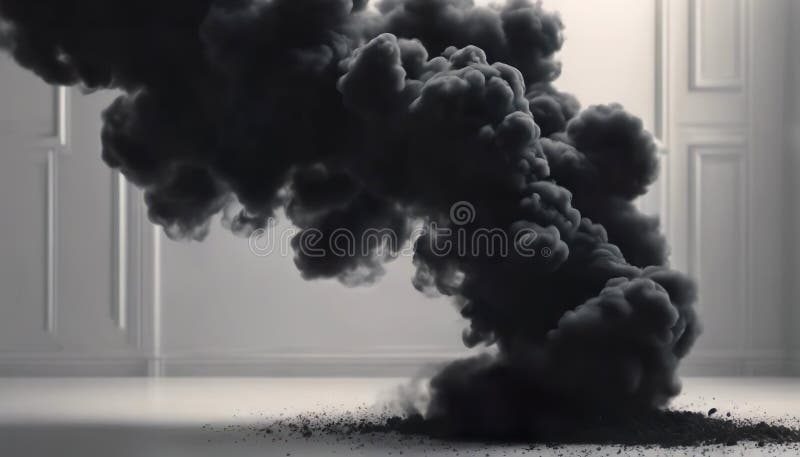Horizontal Abstract White Background with Black Billowing Smoke and Ash ...