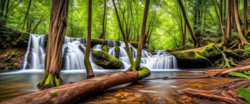 Horizontal Anamorphic Display Idyllic River in the Forest Stock ...