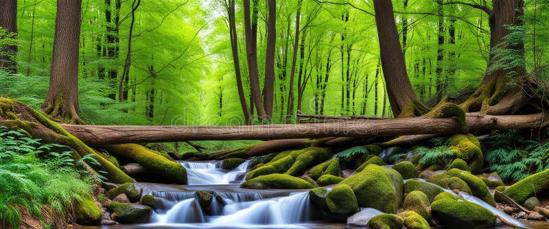Horizontal Anamorphic Display Idyllic River in the Forest Stock ...