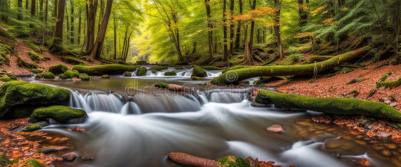 Horizontal Anamorphic Display Idyllic River in the Forest Stock ...