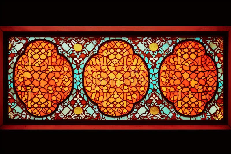Horizontal Arabesque Pattern with Mosaic Glass Style Window, in Red and ...