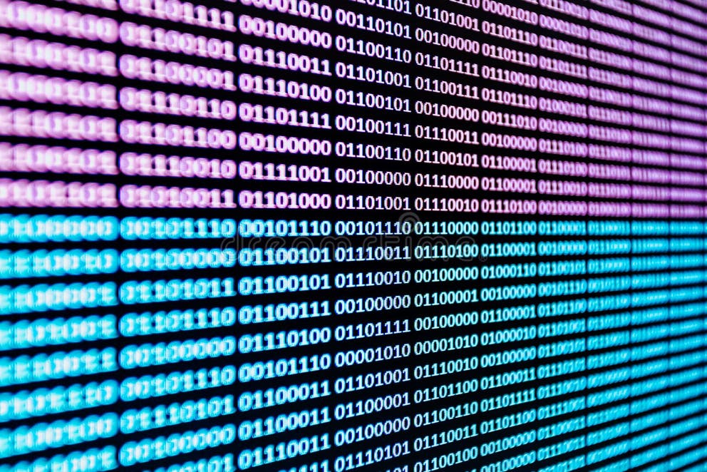 Horizontal Background of Binary Language Over a Screen in Pink and Blue ...