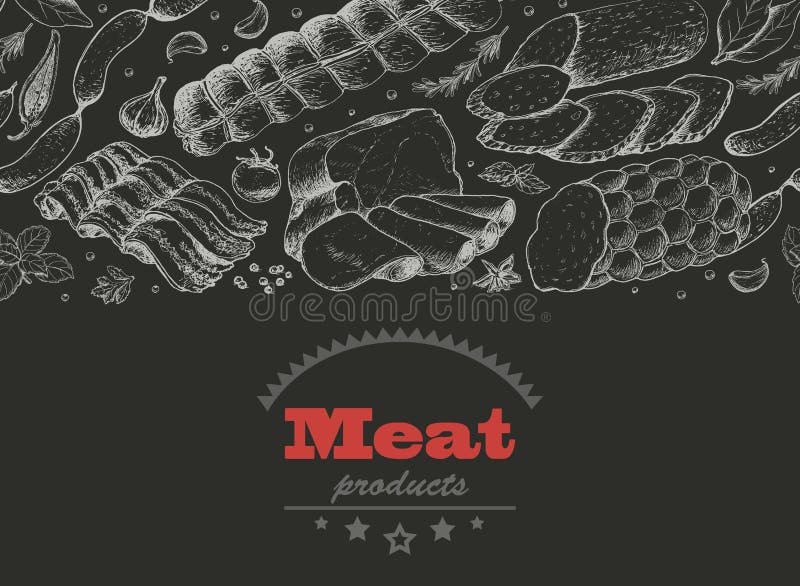 Horizontal Background with Meat Products Stock Vector - Illustration of ...