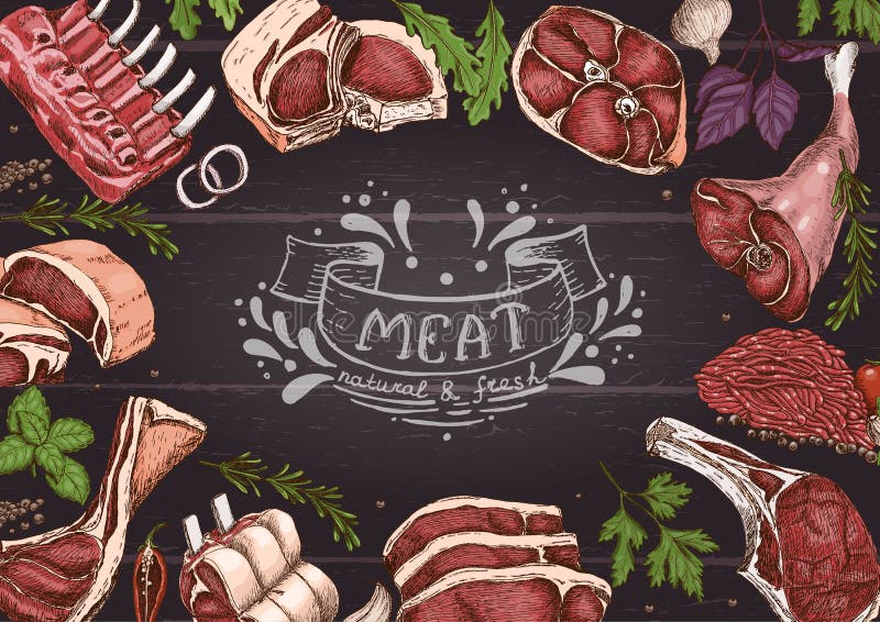 Horizontal Background with Meats Stock Vector - Illustration of meat ...