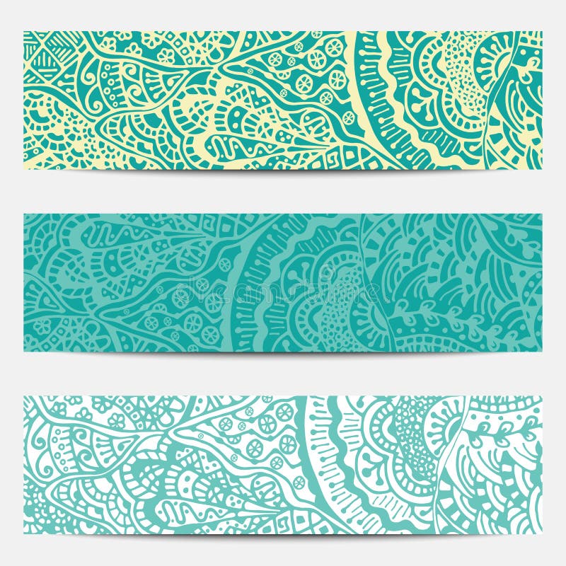 Horizontal Backgrounds with Oriental Hand Drawn Pattern. Stock Vector ...