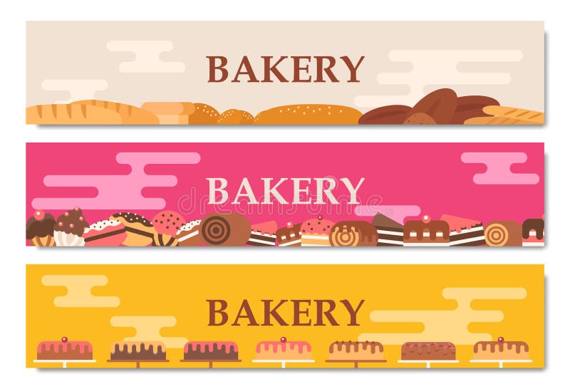 Horizontal Bakery Banners. Baking, Bread and Cakes Stock Vector ...