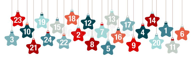 Banner Advent Calendar Hanging Stars Red and Blue Stock Vector ...