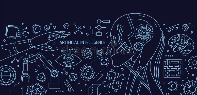 Horizontal Banner with Android, Robotic Arm and Manipulator, Hi-tech ...