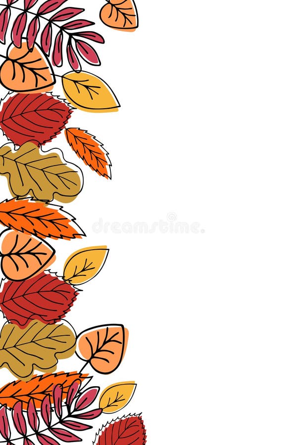 Horizontal Banner with Autumn Leaves in Doodle Style. There is a Place ...