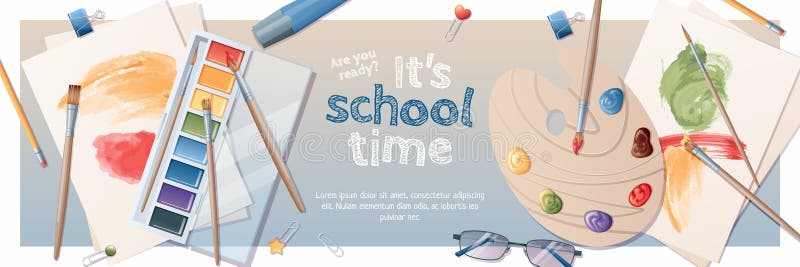 Horizontal Banner Back To School with School Subjects and Elements ...