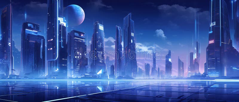 Horizontal Banner of Billboards on Futuristic City Scene Stock ...