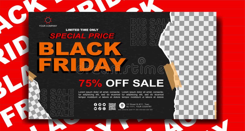 Horizontal Banner Black Friday Sale with Discount Template Design Stock ...