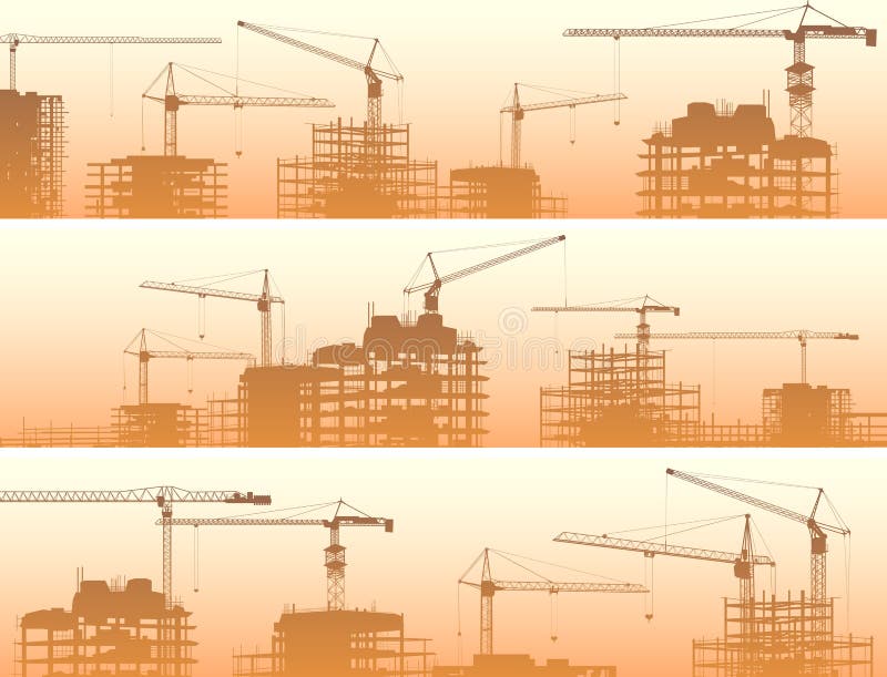 Horizontal Banner of Construction Site with Cranes and Building Stock ...