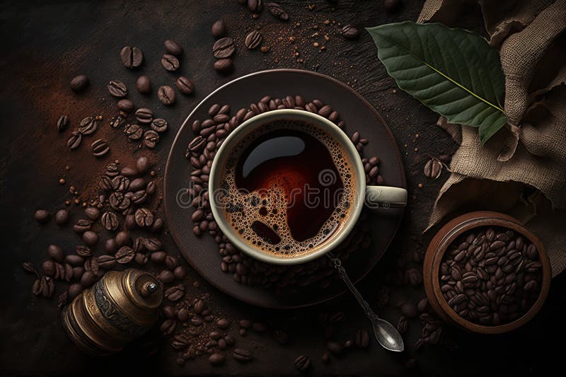 A Horizontal Banner with a Cup of Coffee and Coffee Bean. Illustration ...