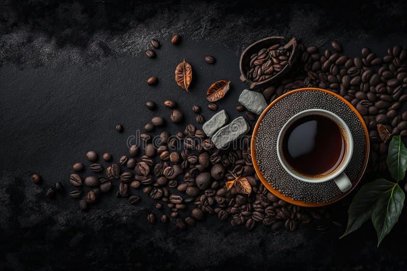 A Horizontal Banner with a Cup of Coffee and Coffee Bean. Illustration ...