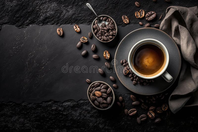 A Horizontal Banner with a Cup of Coffee and Coffee Bean. Illustration ...