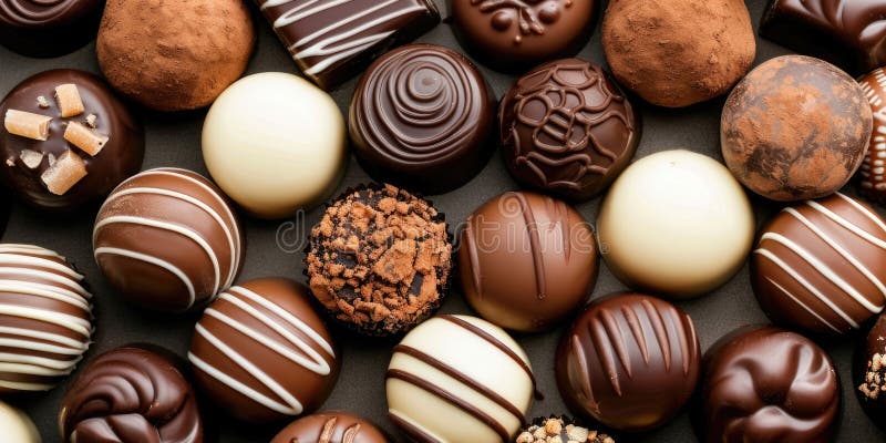 Different Types of Chocolate and Chocolates, Lots of Sweets, Top View ...