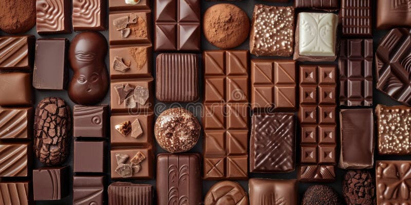 Different Types of Chocolate and Chocolates, Lots of Sweets, Top View ...