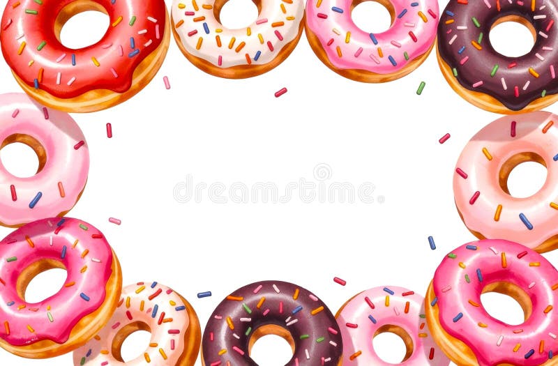 Frame Made of Assorted Donuts with Copy Space, White Background ...