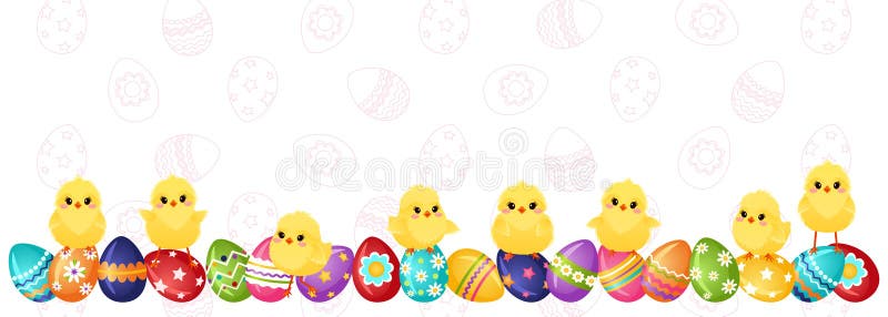 Horizontal Banner with Easter Eggs and Chickens. Stock Vector ...