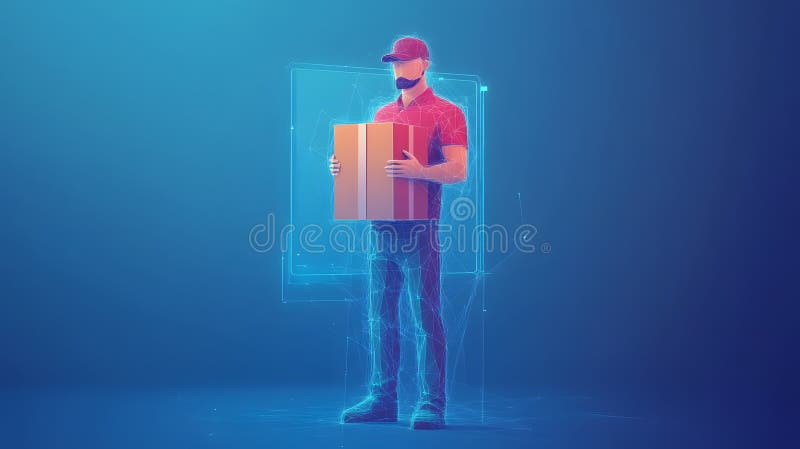 Horizontal Banner of Low Poly Delivery Man with Parcel Stock ...