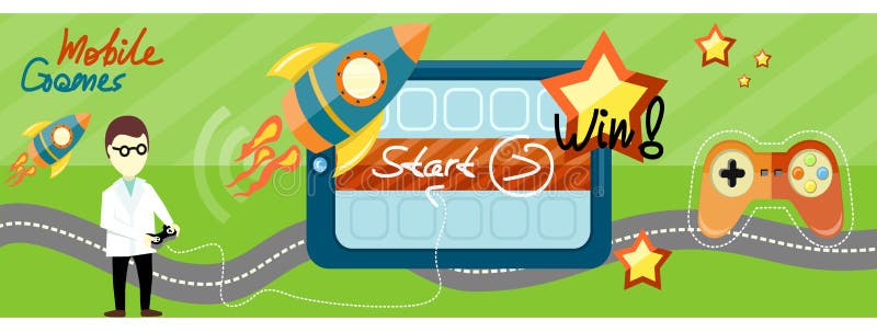 Horizontal Banner with Game Icons Stock Vector - Illustration of award ...