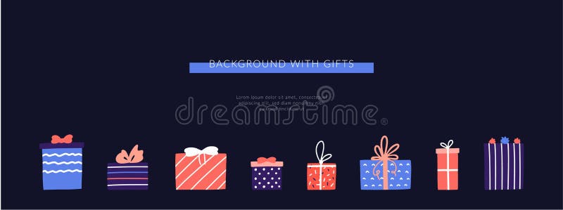 Horizontal Banner with Gift Boxes Stock Vector - Illustration of ...
