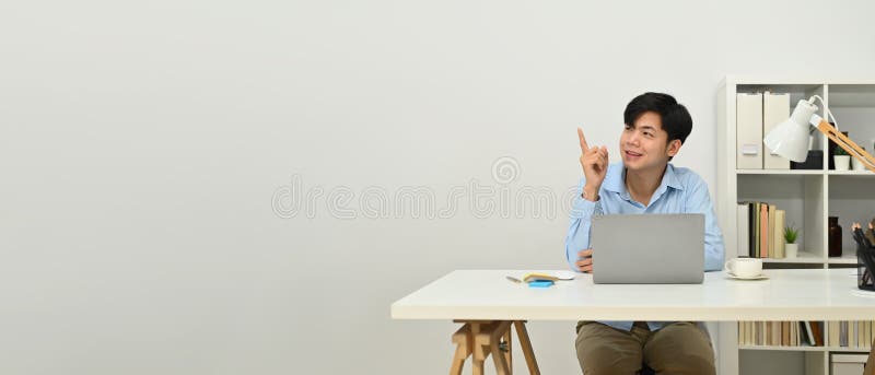 Horizontal Banner of Handsome Businessman Using Laptop Computer and ...