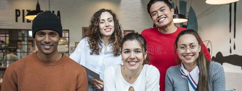 Horizontal Banner or Header with Smiling Multiethnic Coworkers Looking ...