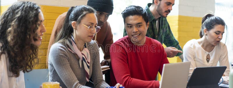 Horizontal Banner or Header with Young Co-workers Multiethnic Team ...