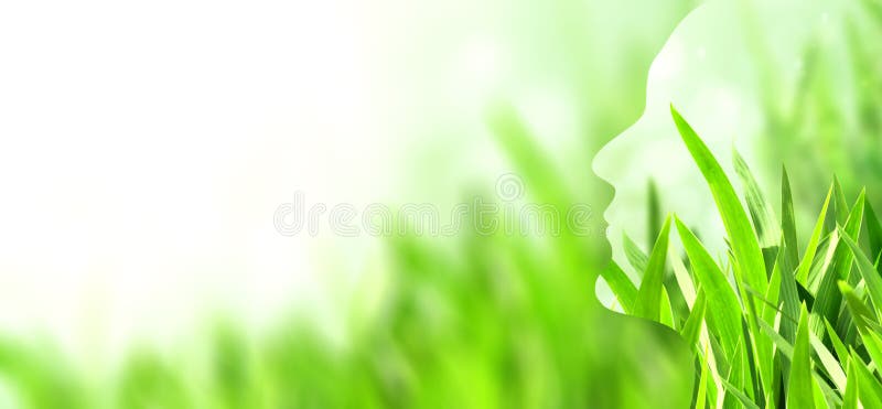 Horizontal Banner with Human Profile Made of Green Grass. Sustainable ...