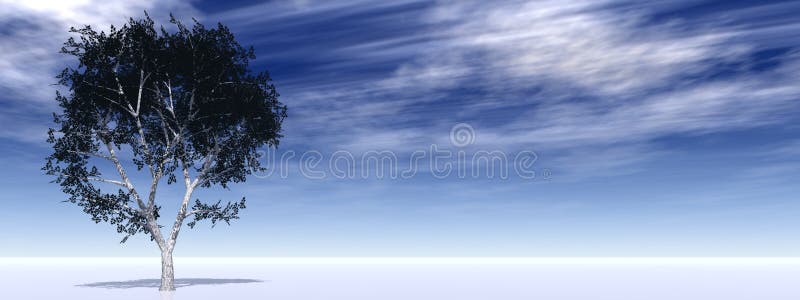 Horizontal Banner with an Isolated Tree on Horizon Stock Illustration ...