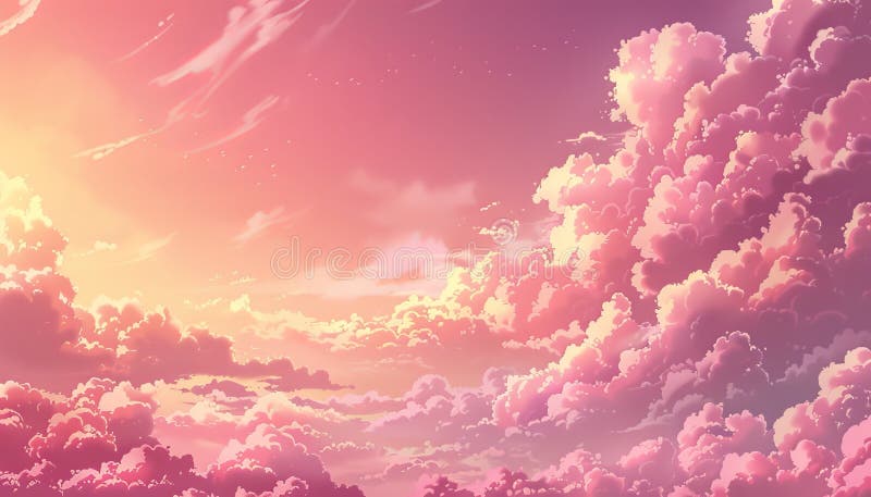 Horizontal Banner with Pink Sky and Clouds. Stock Illustration ...