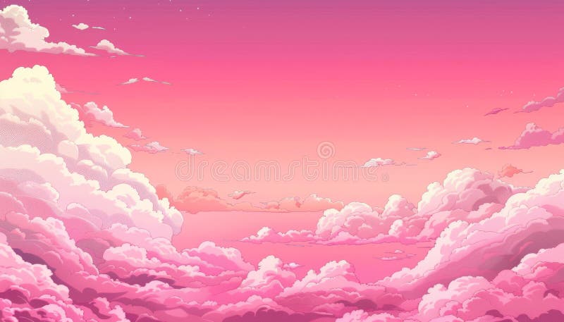 Horizontal Banner with Pink Sky and Clouds. Stock Illustration ...