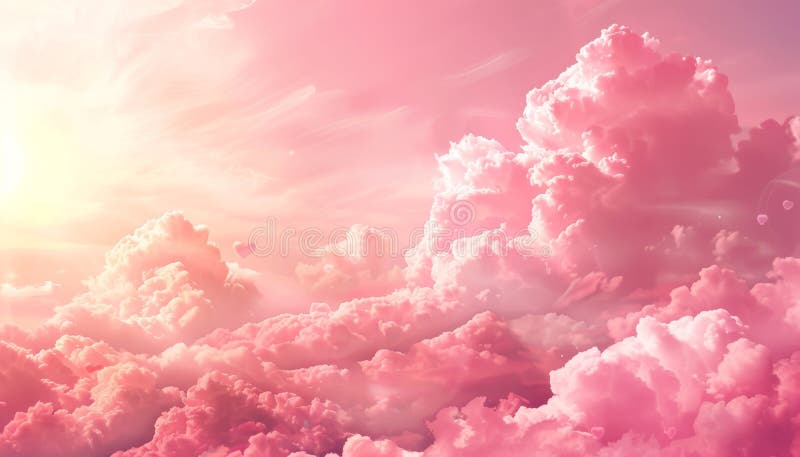 Horizontal Banner with Pink Sky and Clouds. Header or Voucher Template with Hearts Stock ...