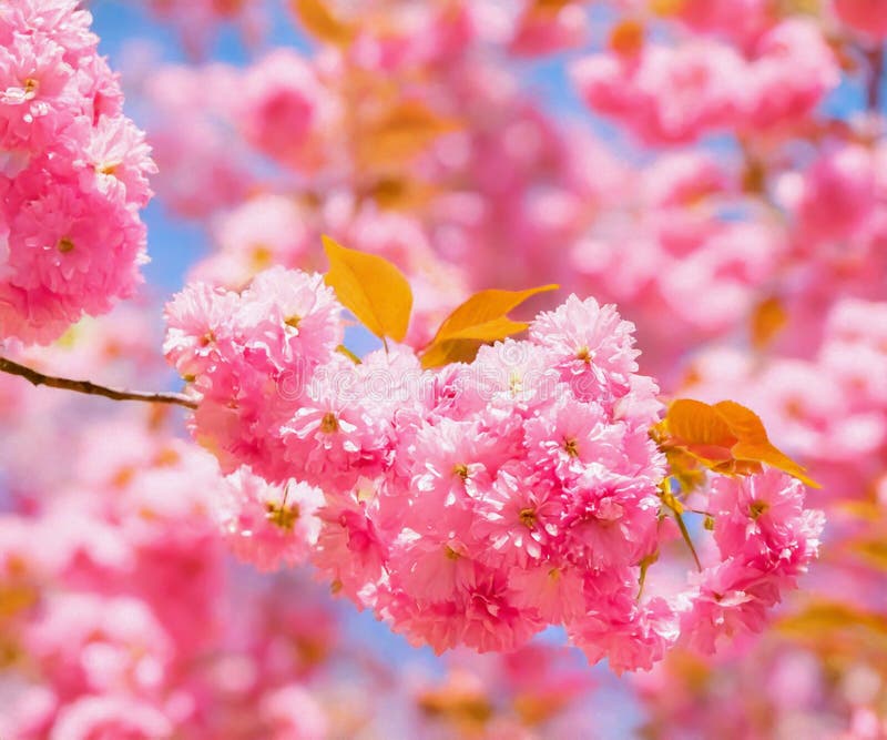 Horizontal Banner with Sakura Flowers of Pink Color on Sunny Backdrop ...