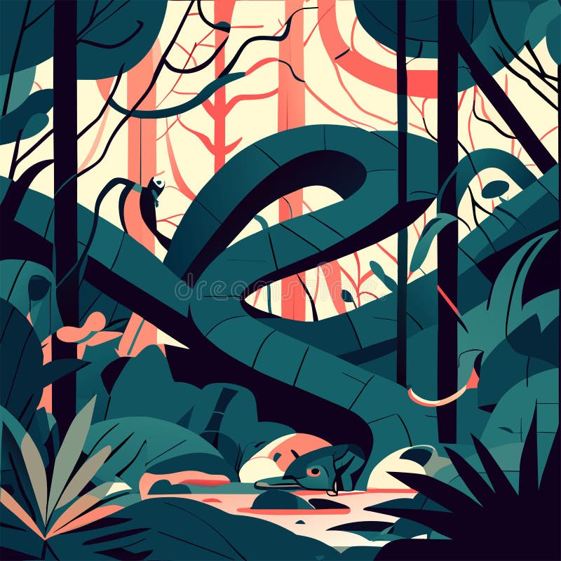 Horizontal Banner with a Snake in the Forest. Vector Illustration Stock ...