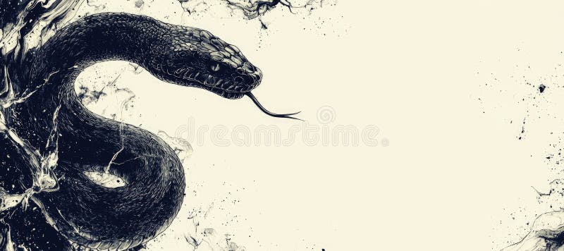 Horizontal Banner with a Snake in Grunge Style and Free Space for Text ...