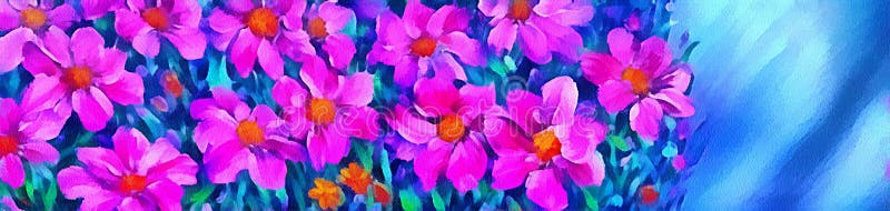 Horizontal Banner for Website Design, Digital Drawing of Beautiful ...