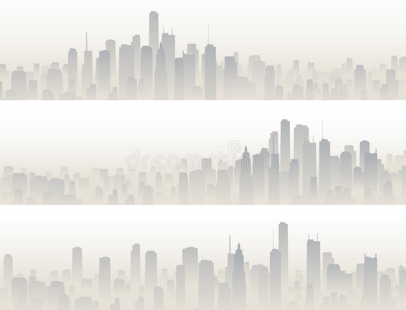 Horizontal Banners of Big City in Haze. Stock Vector - Illustration of ...