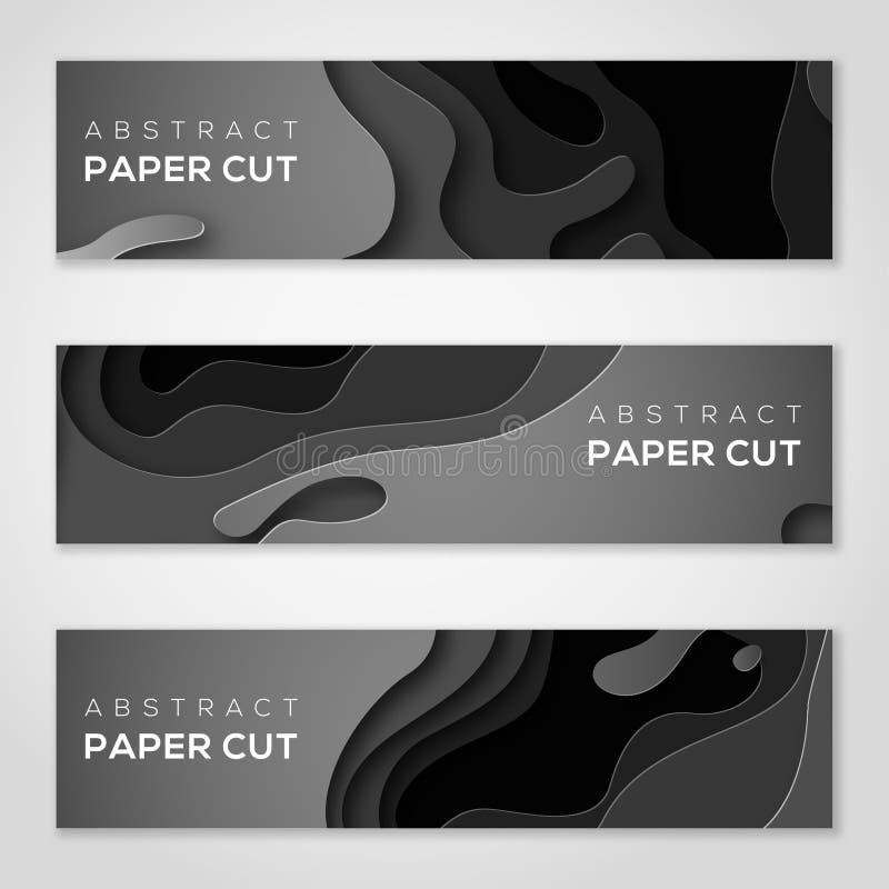 Horizontal Banners with Black Paper Cut Shapes. Stock Vector ...