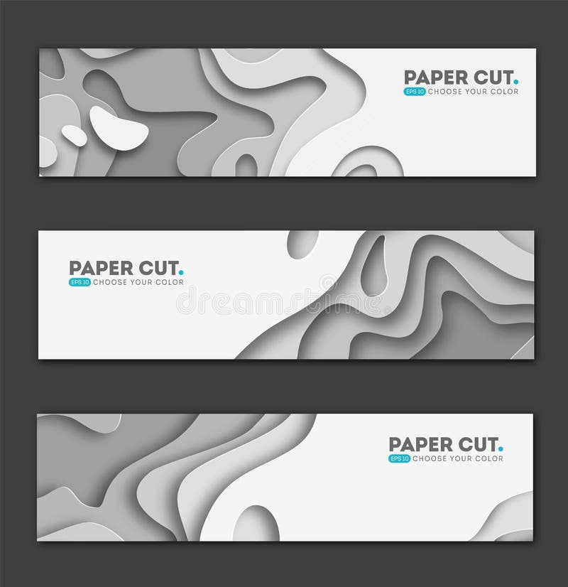 Horizontal Banners with 3D Abstract Background, White Paper Cut Shapes ...