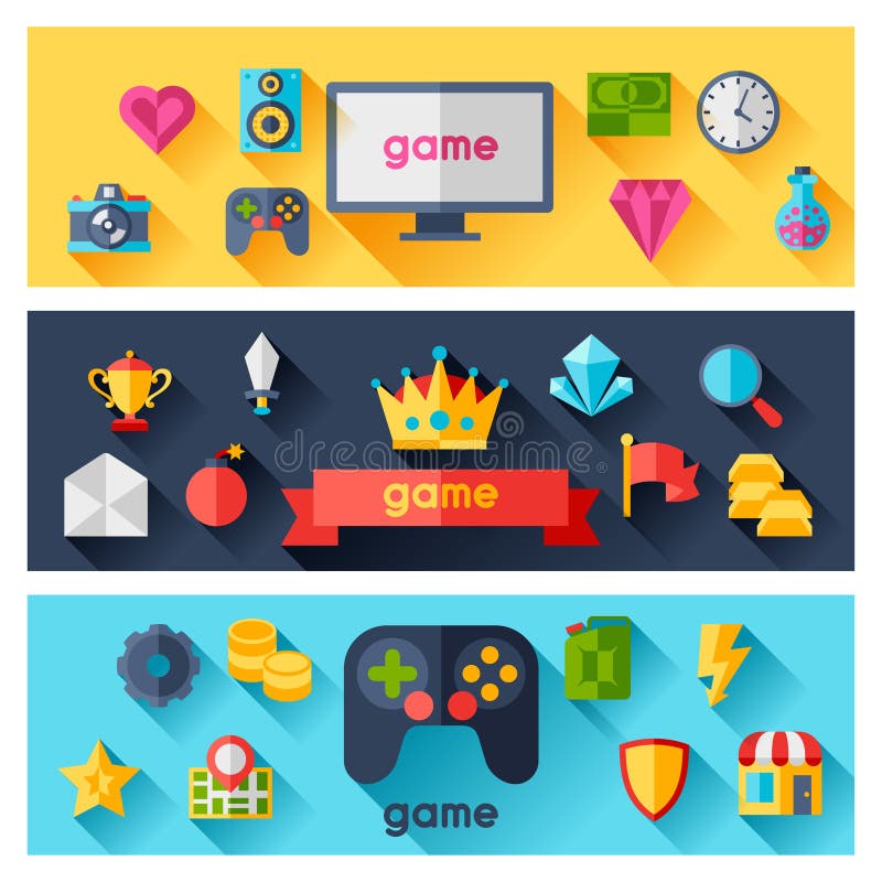 Set of Game Icons in Flat Design Style Stock Vector - Illustration of ...