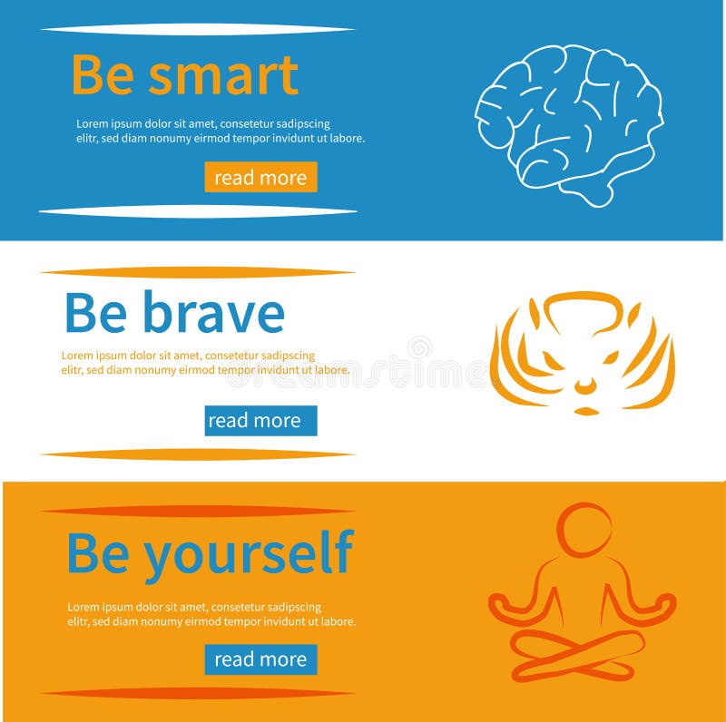 Horizontal Banners Set with Texts Be Yourself, Be Brave, Be Smart and ...