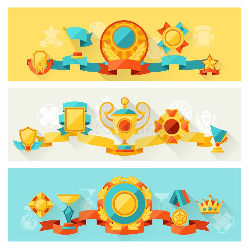 Horizontal Banners with Trophy and Awards in Flat Stock Vector ...