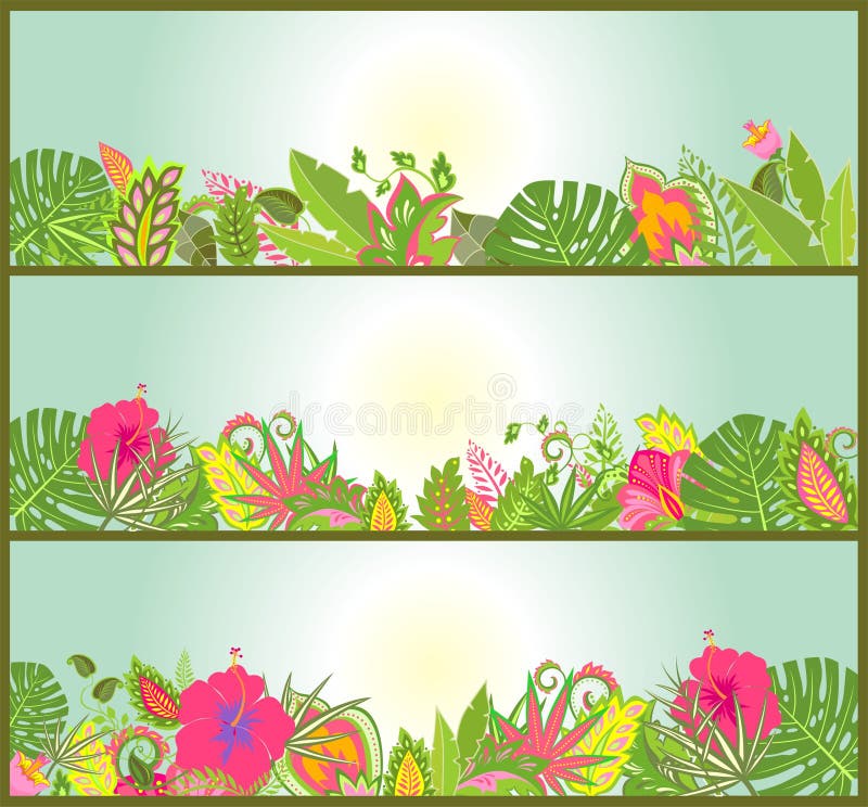 Horizontal Banners with Tropical Flowers Stock Vector - Illustration of ...